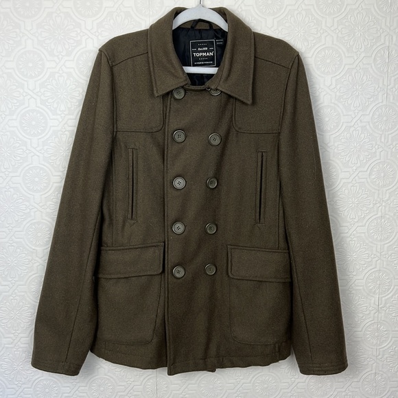 Topman | Jackets & Coats | Topman Wool Coat Peacoat Trench Olive Green ...